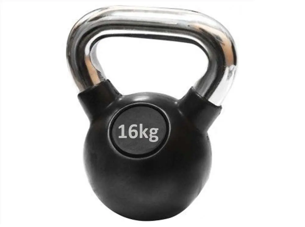 TRENAŽER-KETTLEBELL RUČNI TEG GUMIRAN 16kg HROM-CRNI