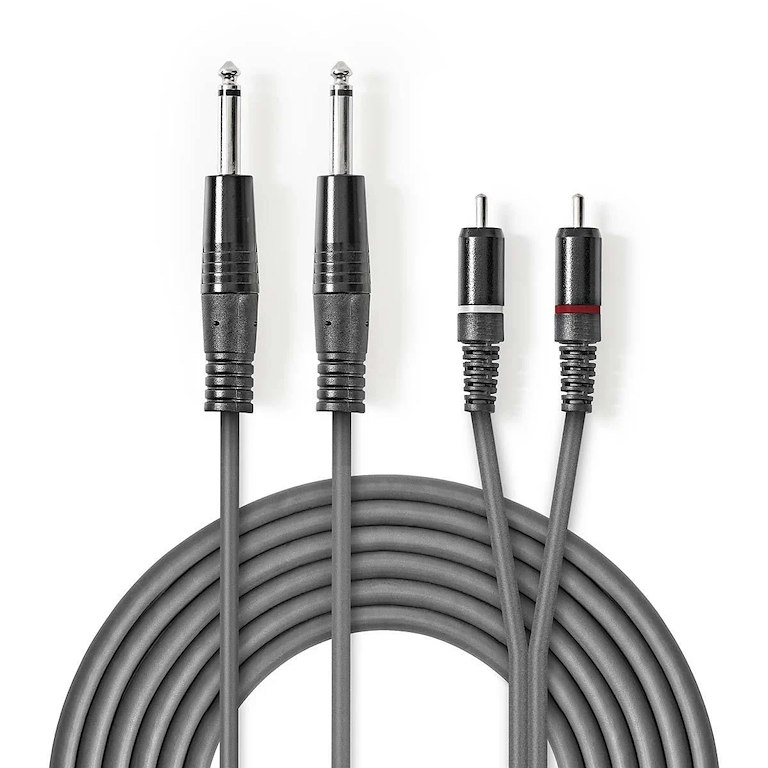 Audio kabl 2x 6.35mm (banana) na 2x RCA (činč) - 3m, metalni konektori