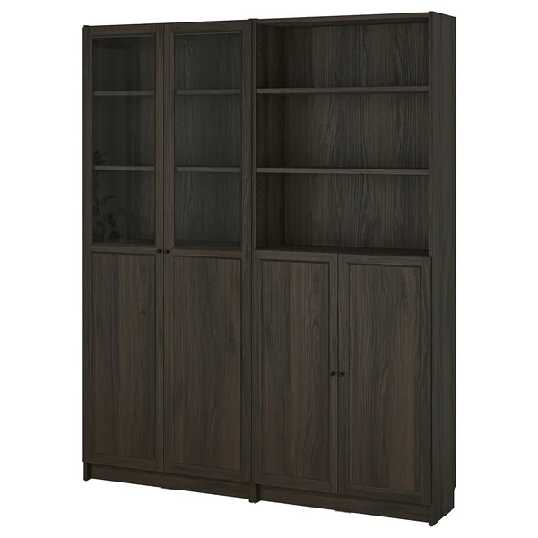 Biblioteka s pločom/stakl.vratima, tamnosmeđa im. hrastovine/bistro staklo, 160x30x202 cm