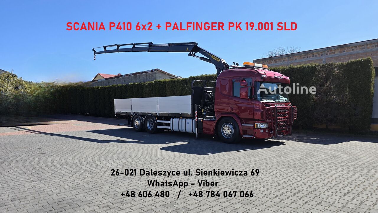 Scania P410 6x2 euro6 + Palfinger PK 19001 kamion s ravnom platformom