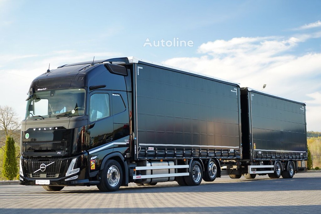 Volvo FH 500 / I-SAVE / I-PARK kamion sa klizna zavesa cerada + prikolica sa kliznom ceradom