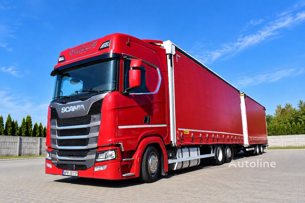 Scania S 500 kamion sa klizna zavesa cerada + prikolica sa kliznom ceradom