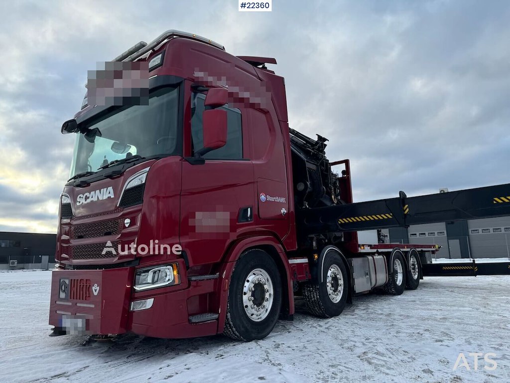 Scania R580 8x2 kranbil med 85 t/m Hiab kran – jibb og vinsj – fabrikkn kamion platforma