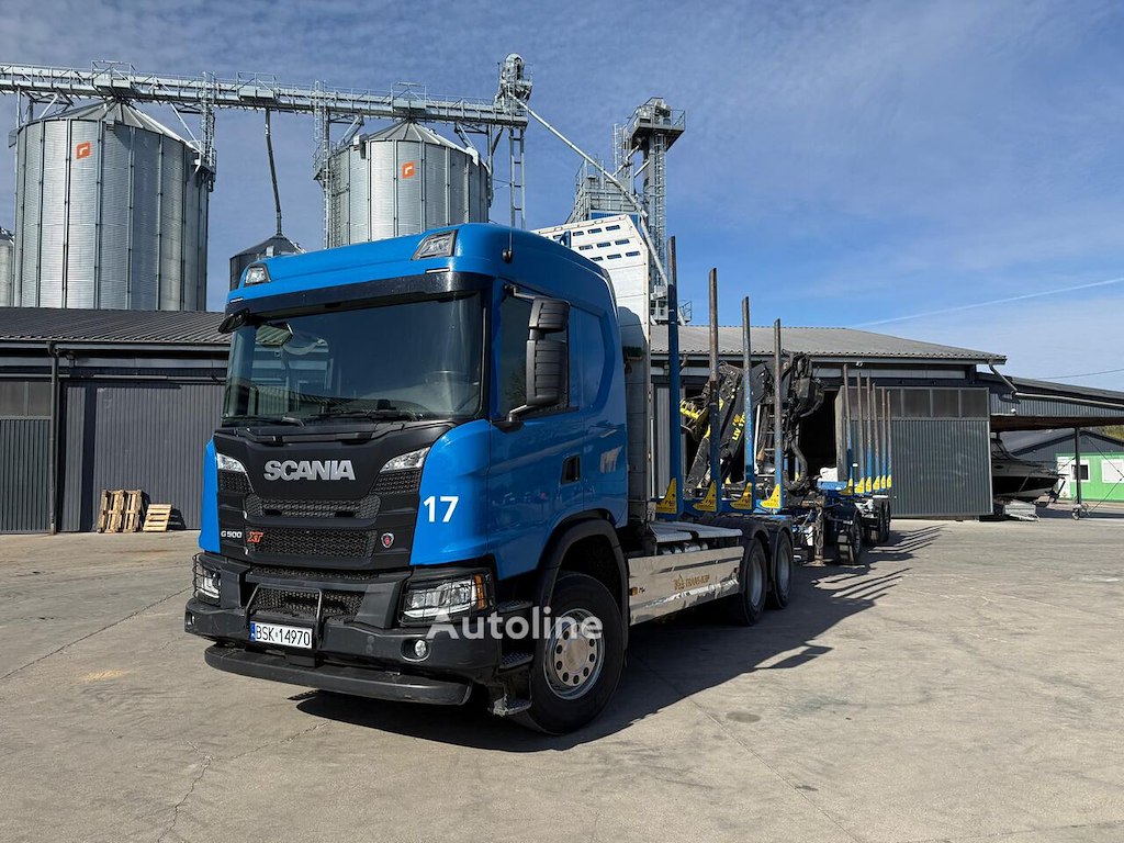Scania G500 XT kamion za prevoz drva + šumarska prikolica