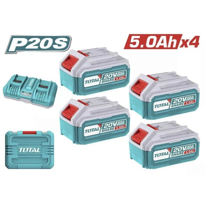 TOTAL SET BATERIJA 20V 5AH 4KOM + DUPLI PUNJAČ