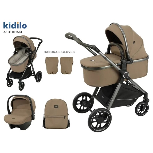 KOLICA ZA BEBE KIDILO A8+C KHAKI
Kidilo A8+C 3u1 Dečija Kolica – Kolica, Auto Sedište i Torba KHAKI