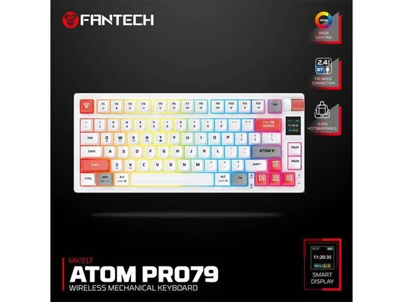 Tastatura mehanička Gaming Fantech MK917 RGB Atom PRO79 Wireless bela (Red switch)