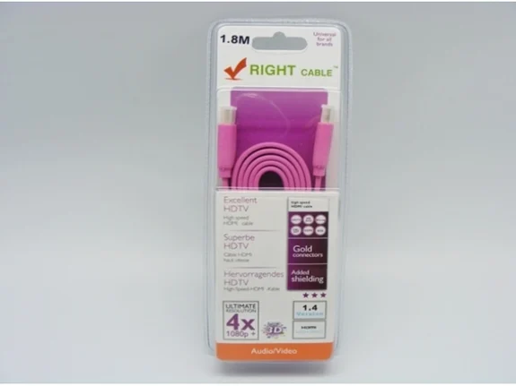 Kabel HDMI na HDMI flat 1,8m pink