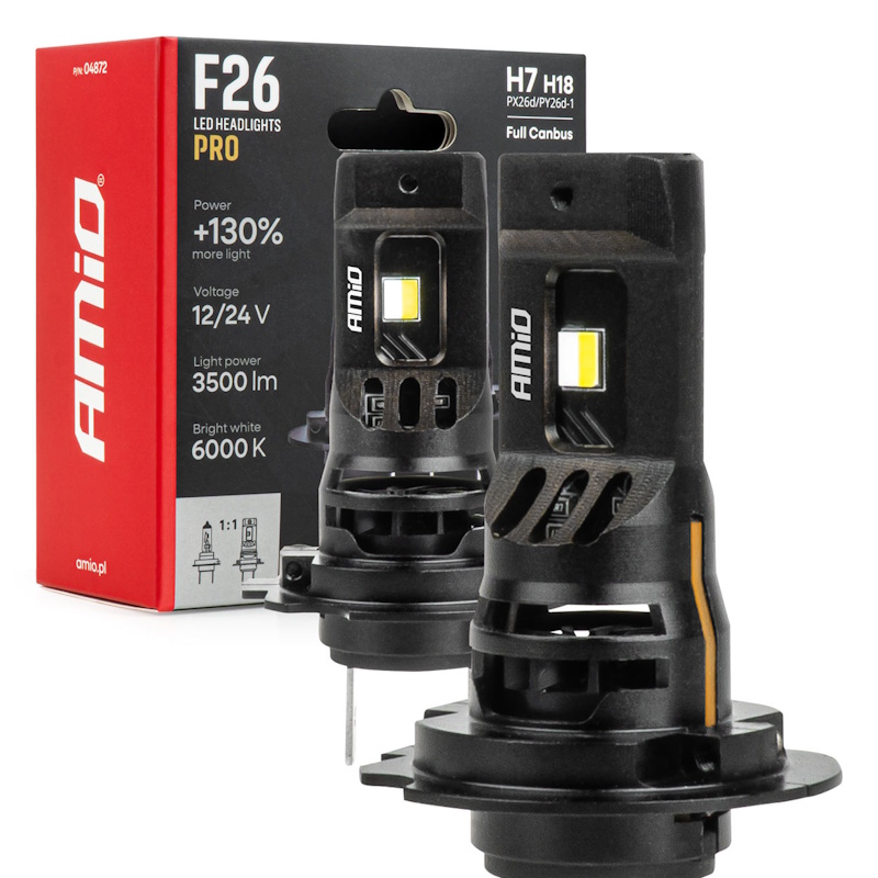 Sijalice LED H7 H18 Pro Black Full Canbus 12/24V 68W (2 kom) – Amio 04872