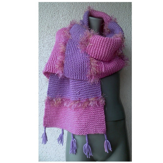 šal štrikani roze lila 150x33 cm
