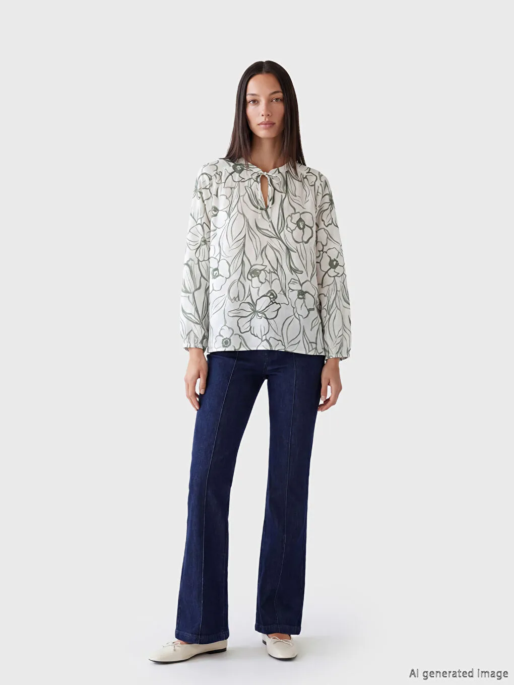 LCW EVERYDAY Bluza Sa Cvetnim Dezenom I Kragnom Na Vezivanje