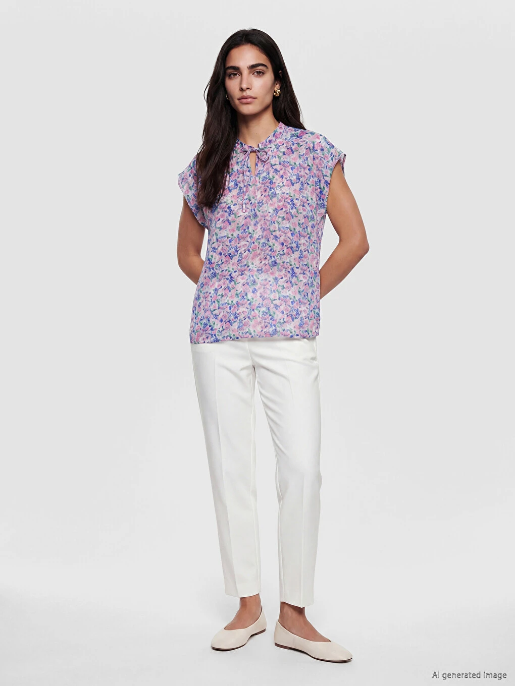 LCW EVERYDAY Bluza Sa Cvetnim Dezenom I Kragnom Na Vezivanje
