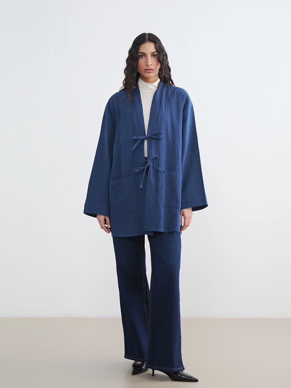 LCW Modest Ženski Muslin Kimono Sa Teksturom I V Izrezom