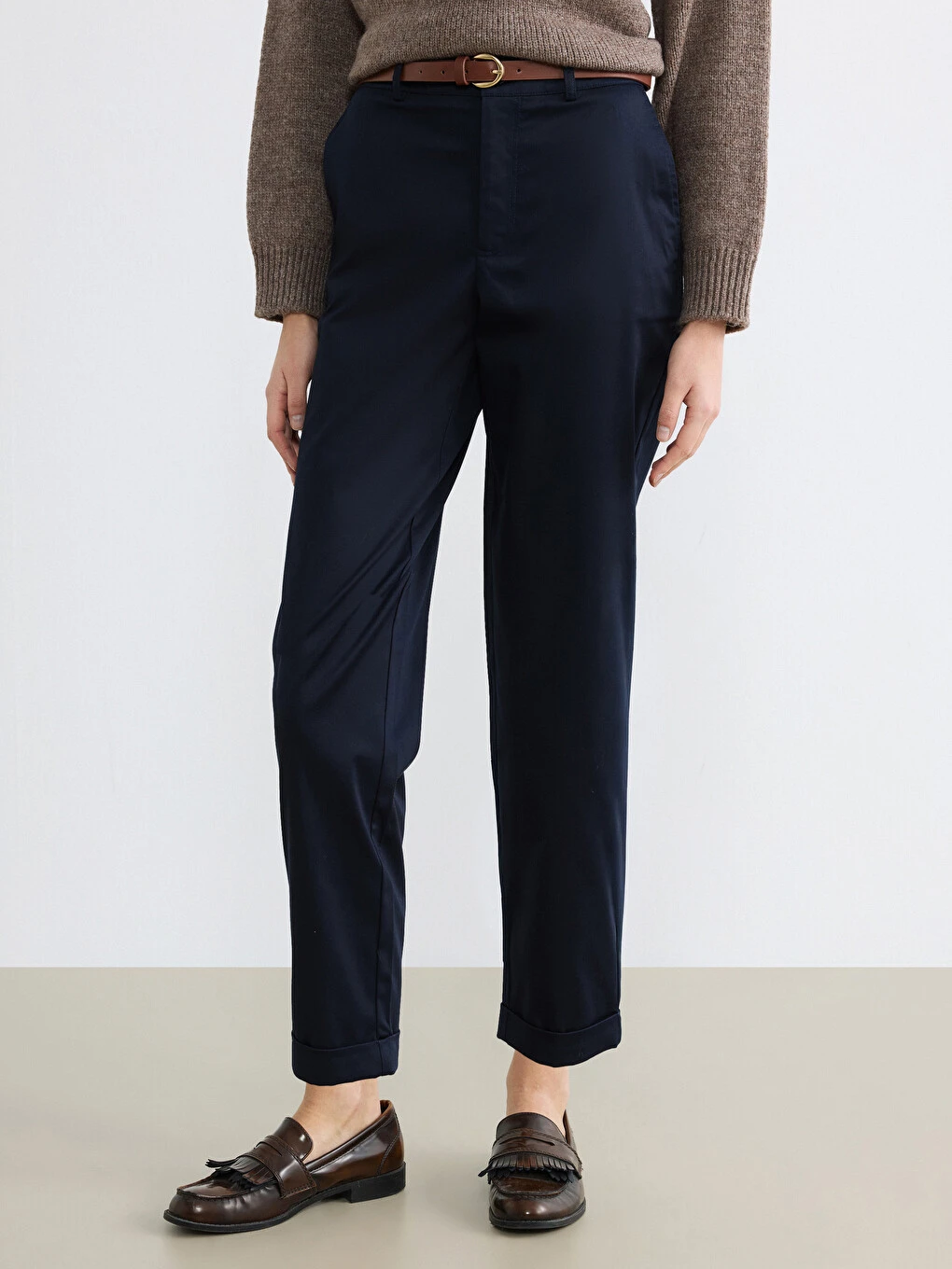 LCW Vision Ženske Pantalone Od Gabardina Sa Kaišem, Standardnog Kroja