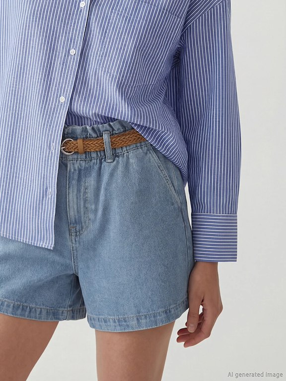 LCW Jeans Ženski Teksas Šorts Sa Elastičnim Strukom I Kaišem