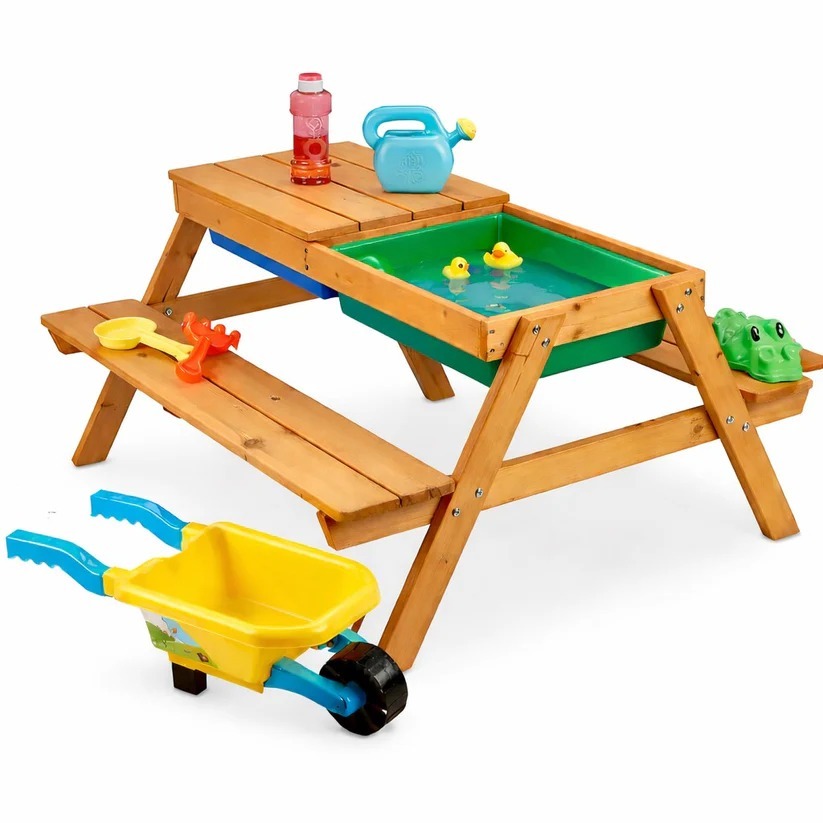 KINDER HOME Dečji drveni sto sa klupama i peskarnikom – 2u1, podizna ploča WSB-9080ID: EK000851034