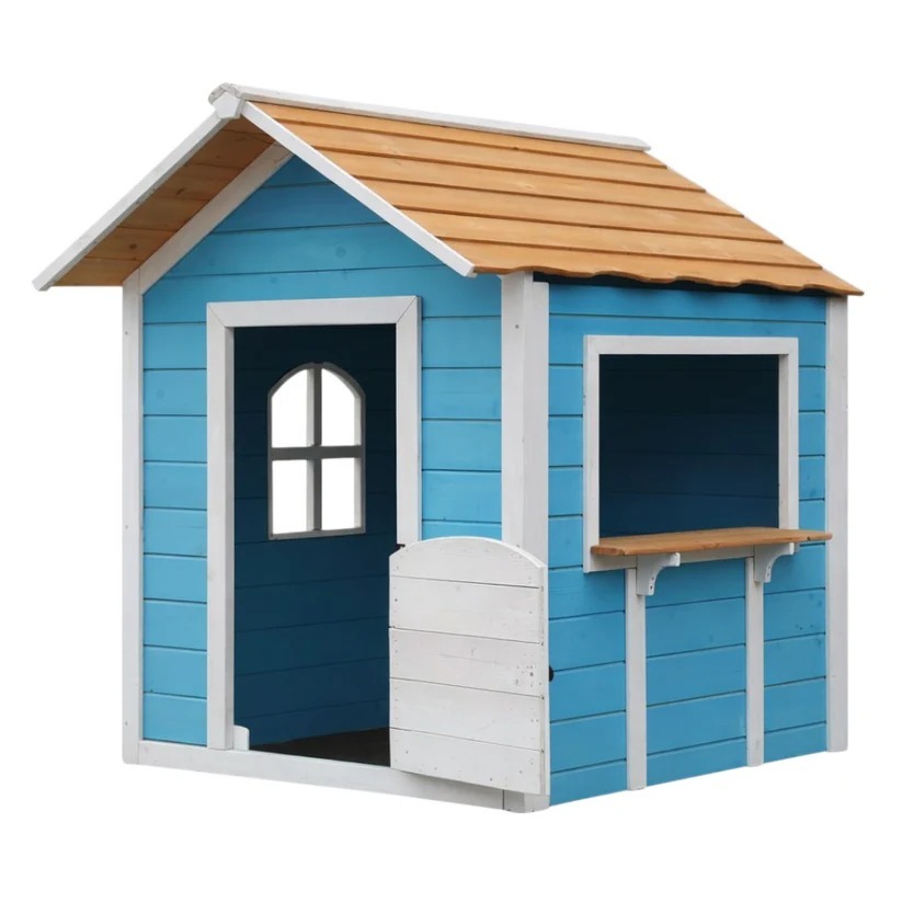 KINDER HOME Dečija drvena kućica za igru – Za igranje uloga, dvorište i baštu, plava, 118×138×132,5 WKP-1113ID: EK000851038