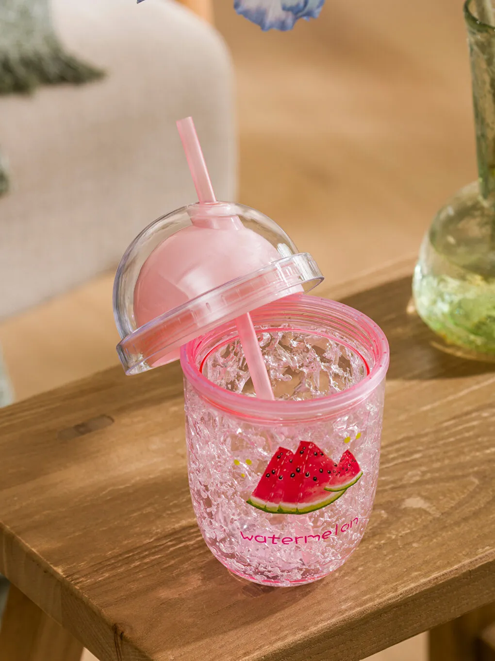 LCW HOME Čaša Za Bezalkoholna Pića Sa Slamčicom Sa Printom Lubenice 450 Ml