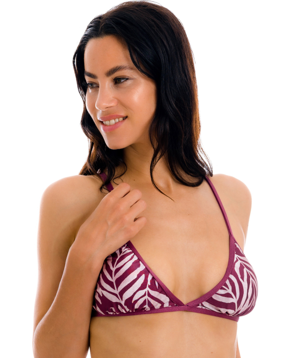 Weinrotes Verstellbares Triangel-Top Mit Blattprint - Top Palms-Vine Tri-Fixo