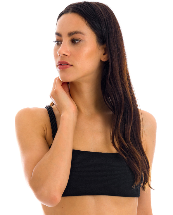 Bustier-Bikini Schwarz Texturiert, Gedrehtes Seil - Top St-Tpz-Black Reto