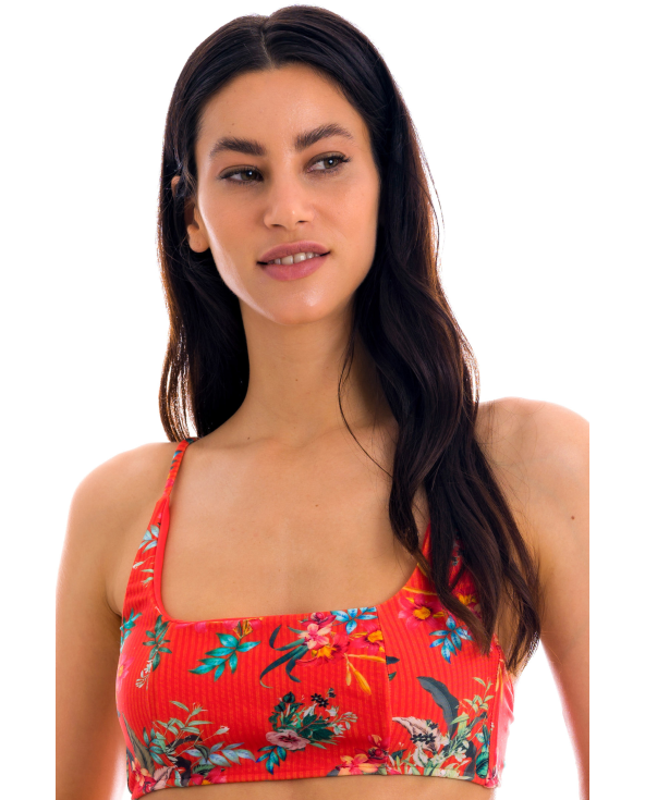 Rotgrundig Geblümtes Sport-Bustier - Top Wildflowers Bra-Sport