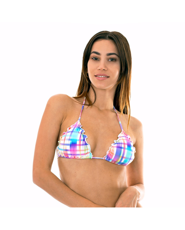 Kariertes Triangel-Oberteil Mit Pompons - Soutien Plaid Frufru