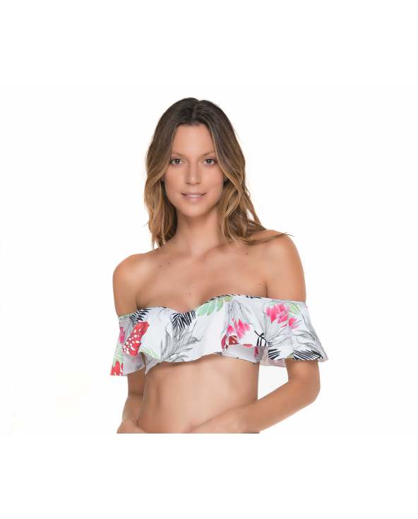 Gerüschtes Geblümtes Bandeau-Top Mit Ärmeln - Top Merry Off Shoulder