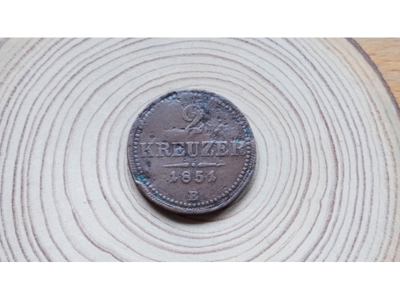 AUSTRIA 2 KREUZER 1851 GODINA KOVNICA B