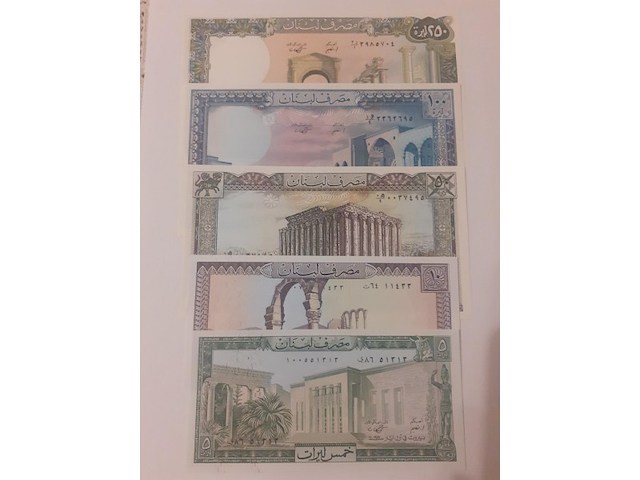 Lebanon 5, 10, 50, 100, 250 Livres 1986-1988. UNC