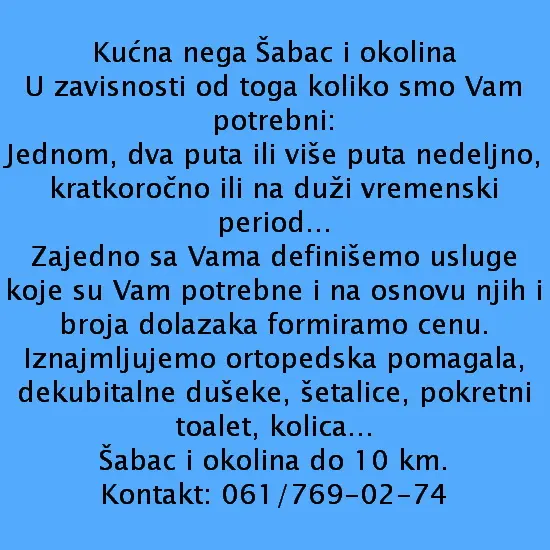 KUĆNA NEGA ŠABAC I OKOLINA
