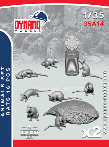 Dynamo-Models 35A14 Animals Serie - Rats (16 Figures / 3D-Printed)