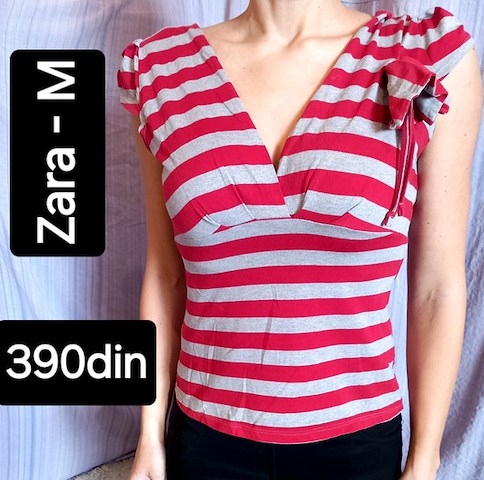 Zara ženska majica pruge siva crvena M/38