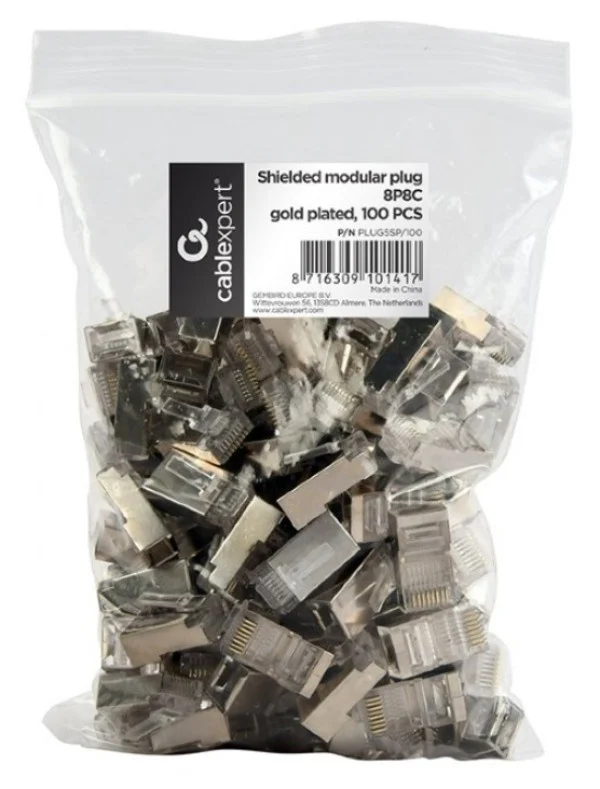 PLUG5SP/100 Gembird shielded modular 30u gold plated LAN konektor CAT5 FTP SFTP, RJ45(pak.100kom)