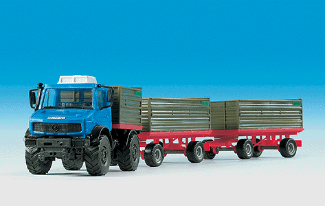 NEW! Kibri 12222 Unimog with Box with two high-sided Trailers