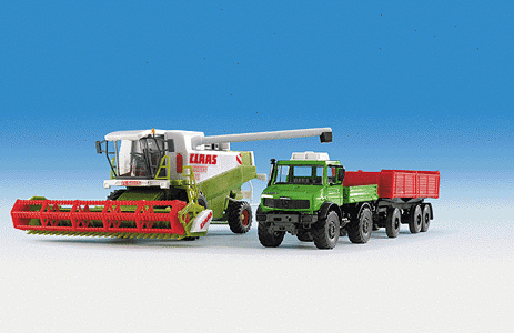 NEW! Kibri 12997 Claas Lexion 480 Combine Harvester and UNIMOG with 3-axle Trailer