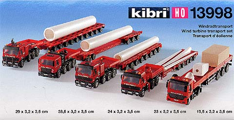 NEW! Kibri 13998 Wind Turbine Transport - 5 Vehicles with Semi-Trailers