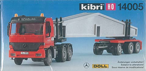 NEW! Kibri 14005 Mercedes Benz 3-axle with 3-axle Trailer, Long Body with Construction Load