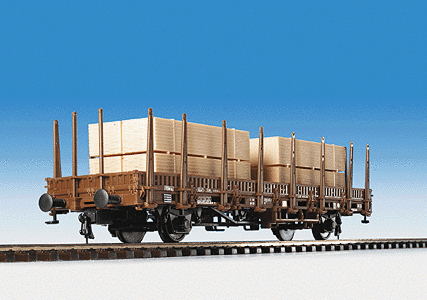 NEW! Kibri 16259 Flat Wagon with Stanchions 2-axle Brown with Load