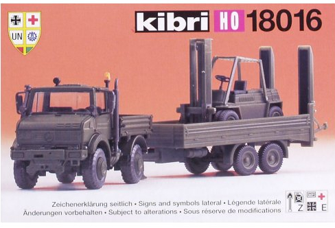 NEW! Kibri 18016 Unimog with 2-axle Trailer and Forklift Bundeswehra