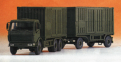 NEW! Kibri 18026 Mercedes Benz 3-axle Platform and 2-axle Trailer with 2 Containers