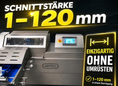 İMTEC MSM 404 PLUS - Poseban vrhunac je beskonačno podesiva debljina sečenja od 1 mm do 120 mm – bez prerade ili zamene dodataka, mašina za sečenje u prehrambenoj industriji od nerđajućeg čelika