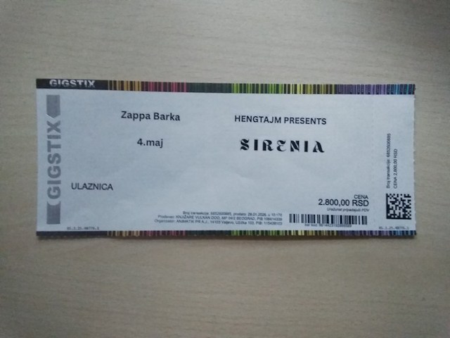 Ulaznica SIRENIA 04.05.2026.