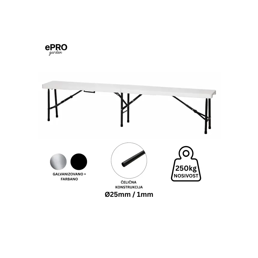 ePRO sklopiva baštenska klupa 183x43x28xcm, metal-plastika