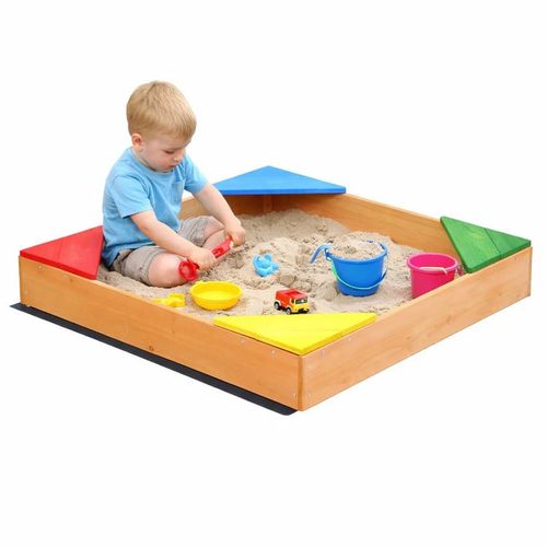 Kinder Home Dečiji Drveni Peskarnik Sa 4 Sedišta - 90x90 cm Za Dvorište I Baštu