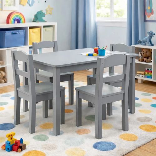 Kinder Home Dečiji Sto Sa 4 Stolice - Drveni Sto Za Igru I Učenje Sivi