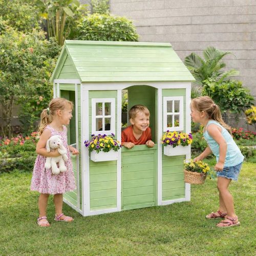 Kinder Home Dečija Drvena Baštenska Kućica Zeleno Bela