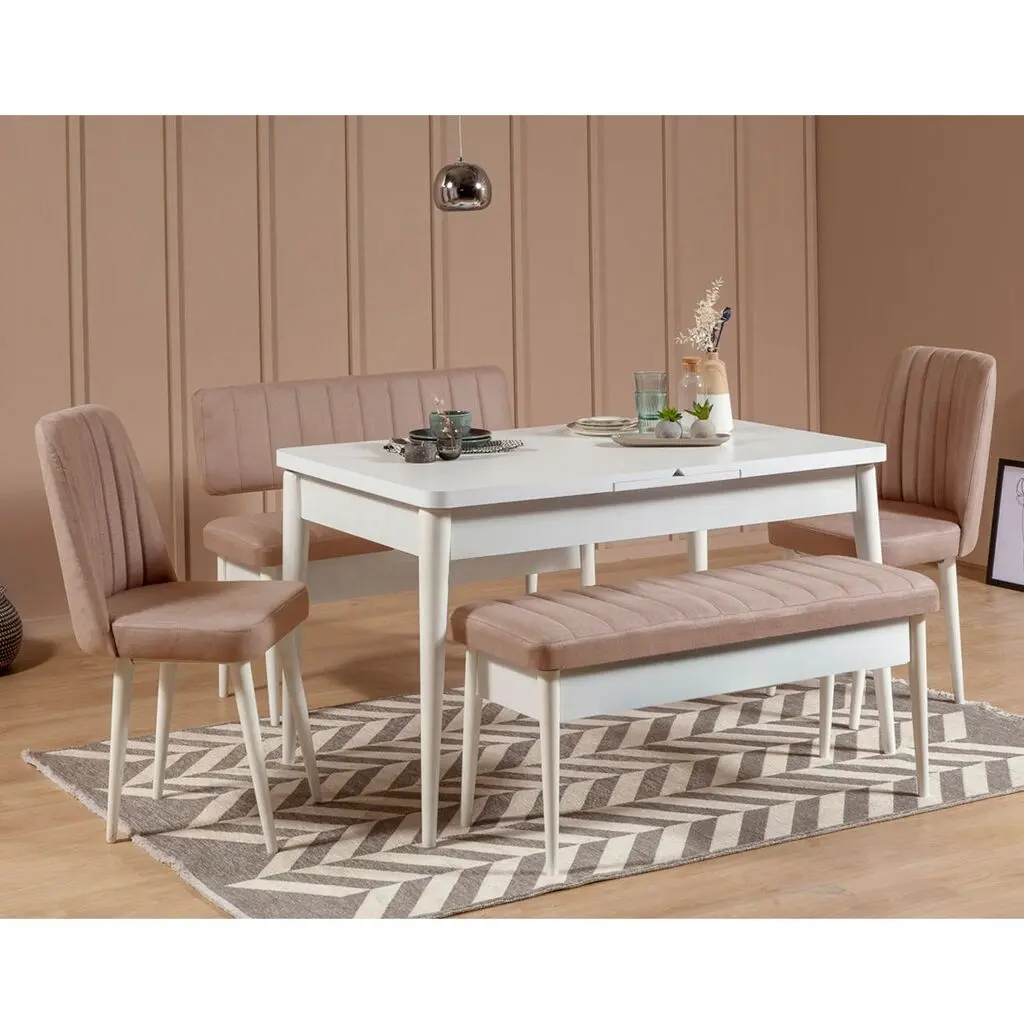 Hanah Home White Stone Trpezarijski set, Belo-Krem