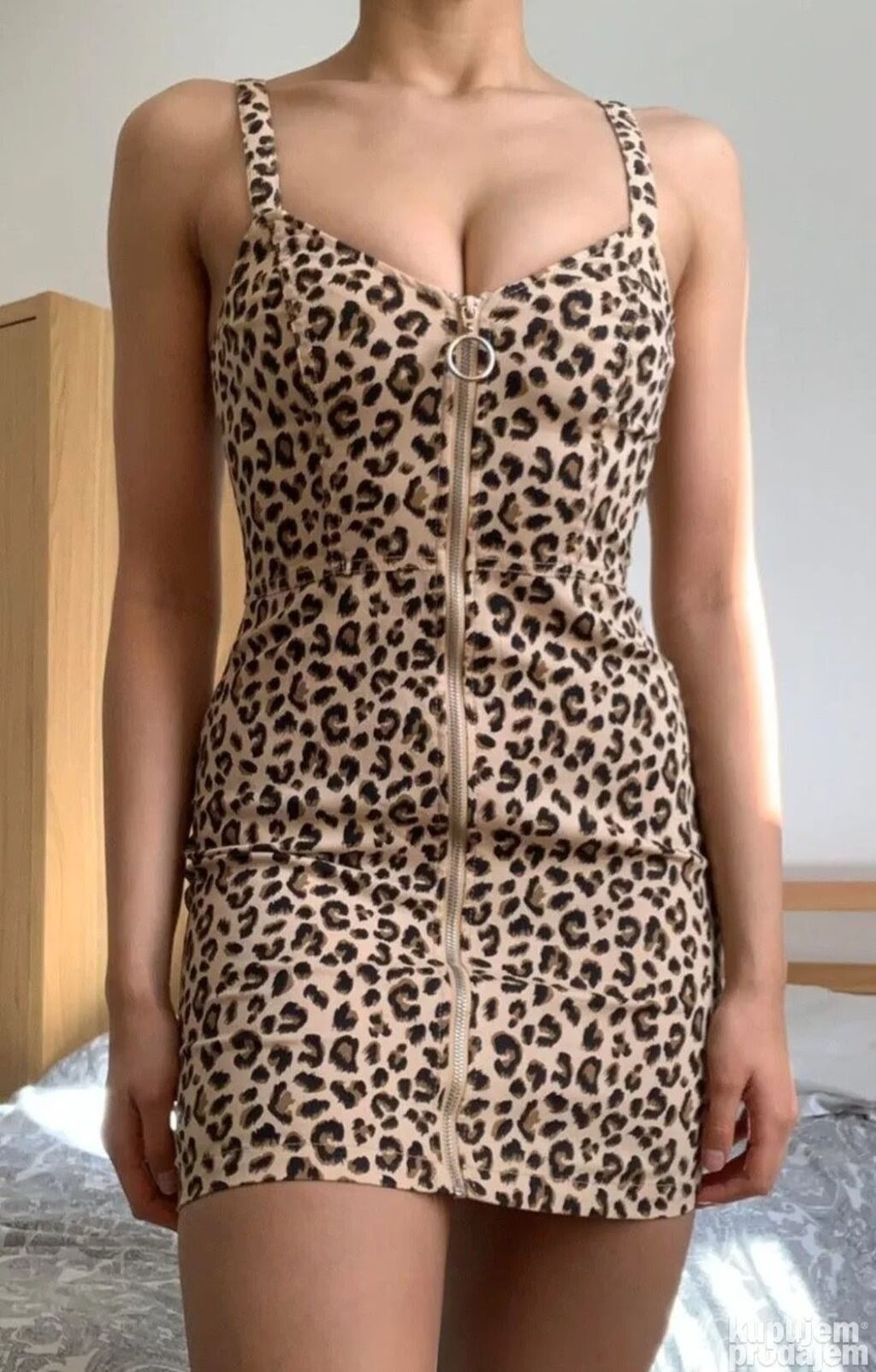 H&M mini haljina sa animal printom (leopard) i rajsferšlusom preko