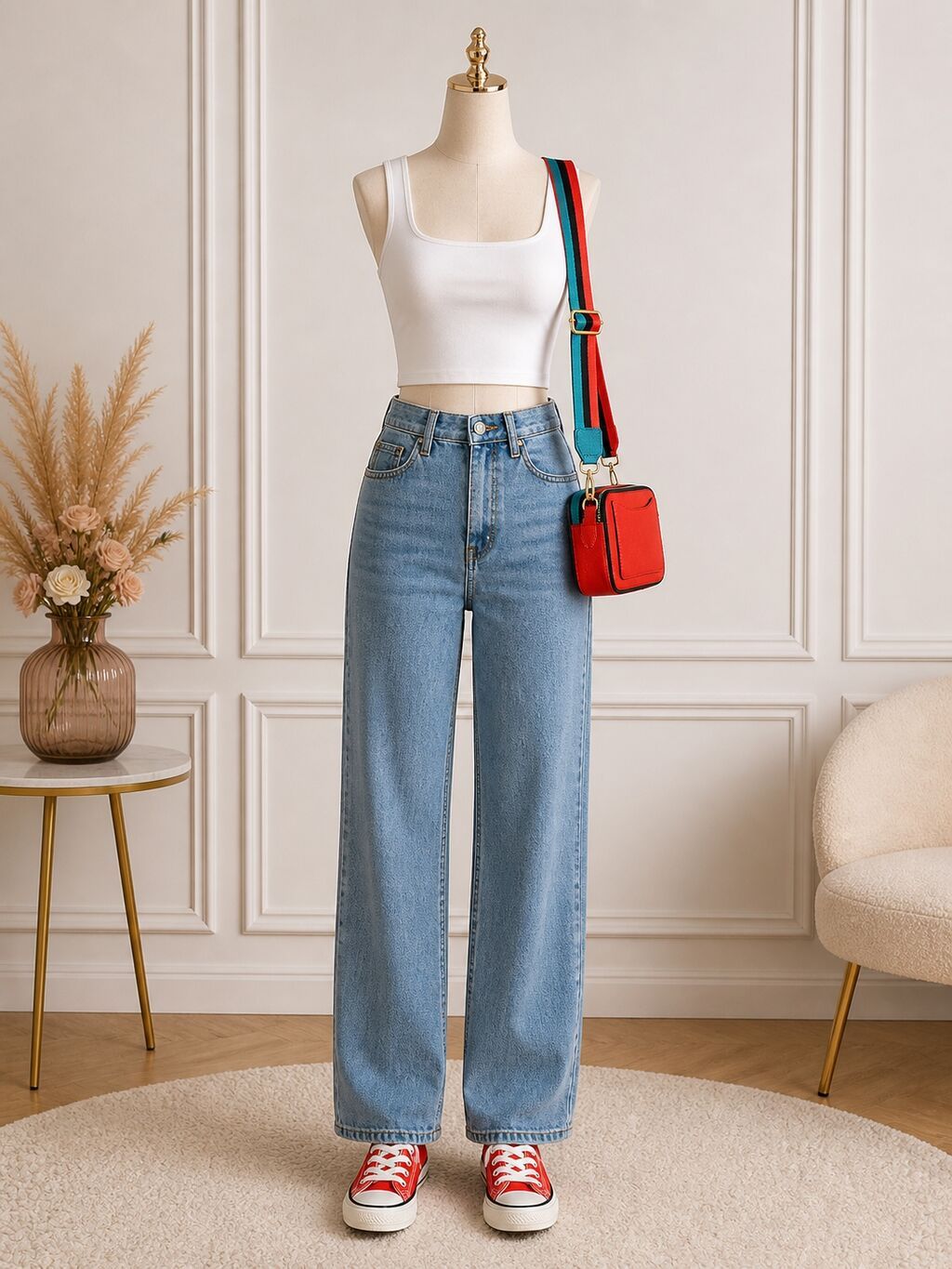 Crvena crossbody torbica + patike u kompletu - Torbica: kompaktnog