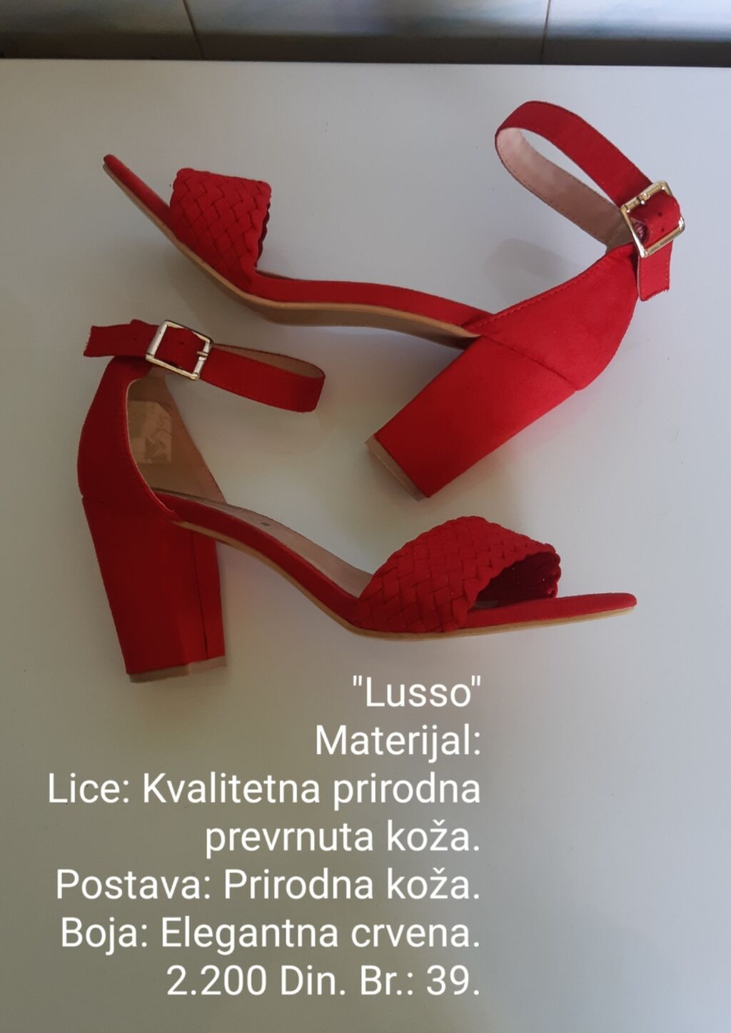 Lusso ženske sandale – elegantna crvena - Materijal lica: kvalitetna